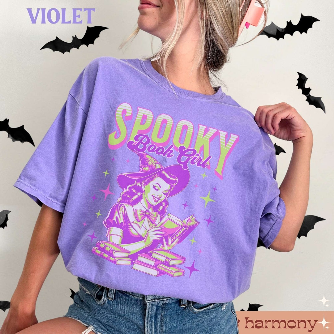 Spooky Book Girl Halloween Witch Comfort Colors Shirt, Bookish Gift ...