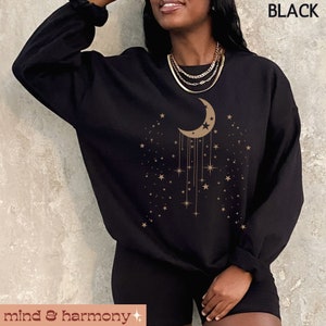 Celestial Moon Stars Sweatshirt, Moon Graphic Crewneck Moon Phase ...