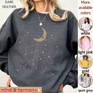 Celestial Moon Stars Sweatshirt, Moon Graphic Crewneck Moon Phase ...