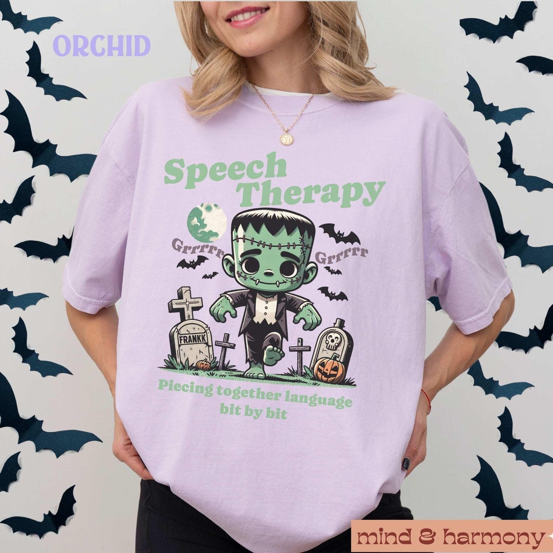 Spooky Speech Therapy Shirt, Monster Graphic Comfort Colors Halloween ...