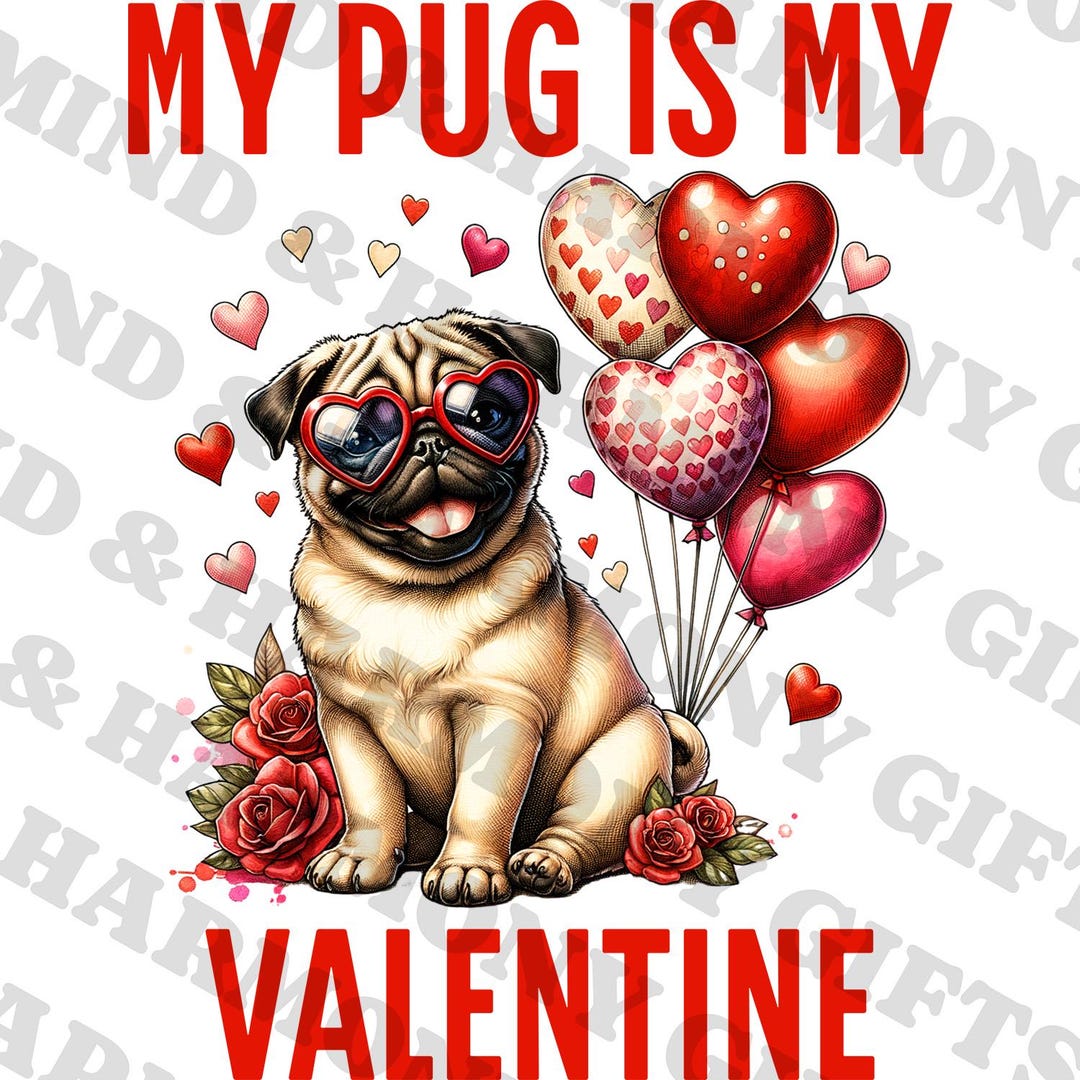 Pug Valentines PNG, V Day Dog Art Cute Pug Graphic Craft Project ...