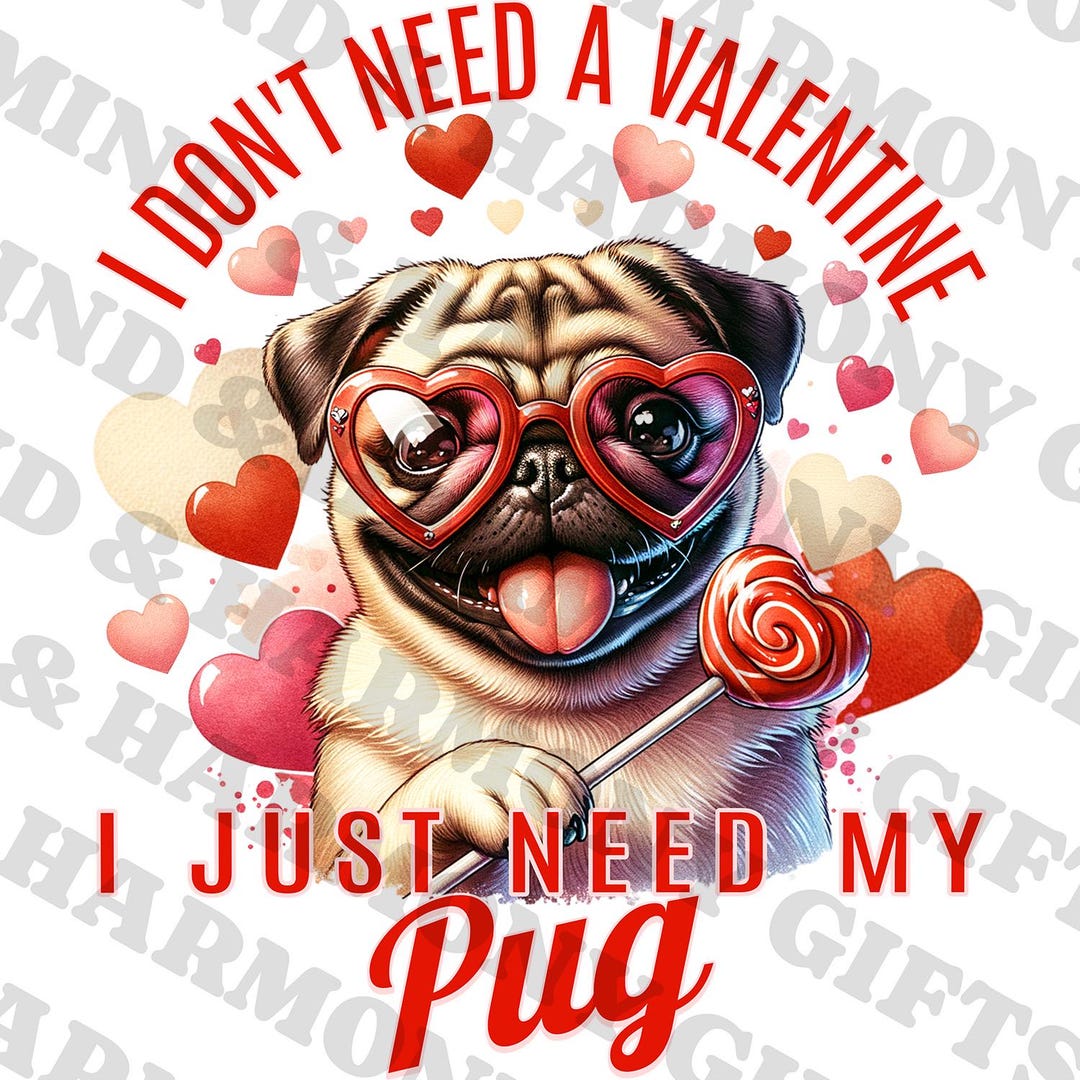 Pug Valentines PNG, V Day Dog Art Cute Pug Graphic Craft Project ...