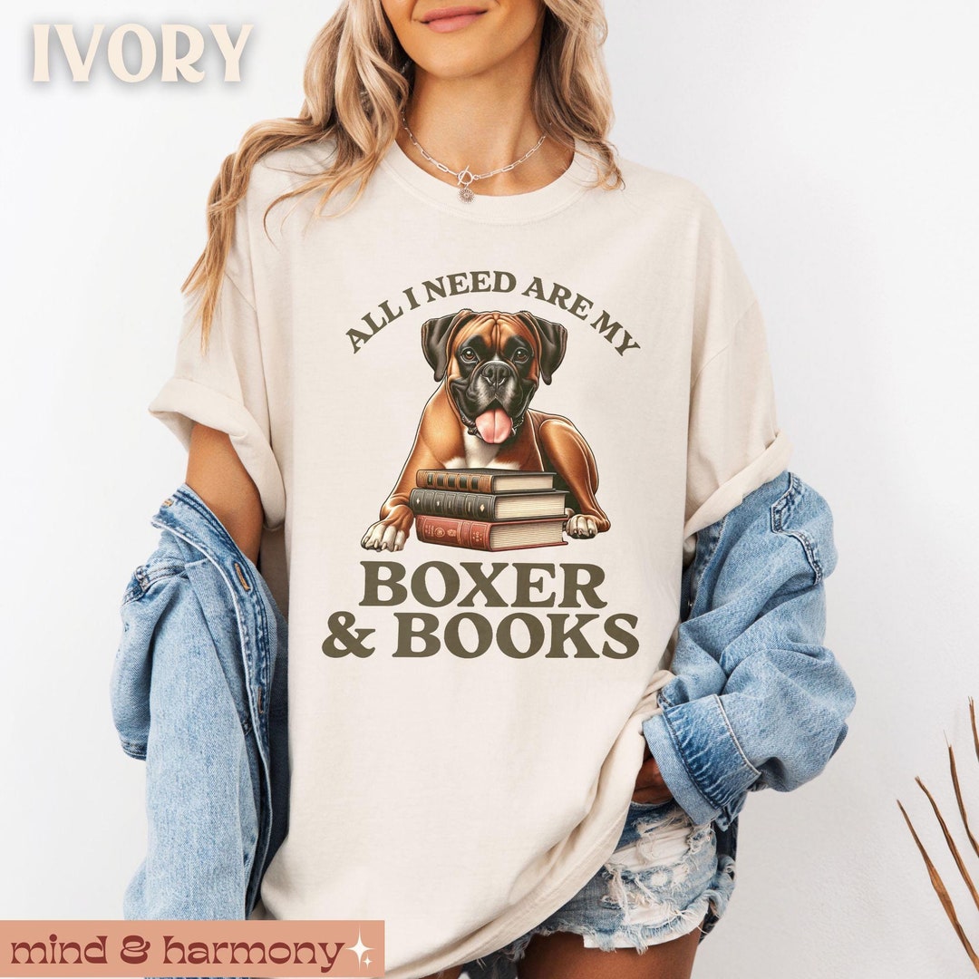 Boxer Dog Book Shirt, Reading Boxer Dog Mom Gift Bookish Boxer Dad ...