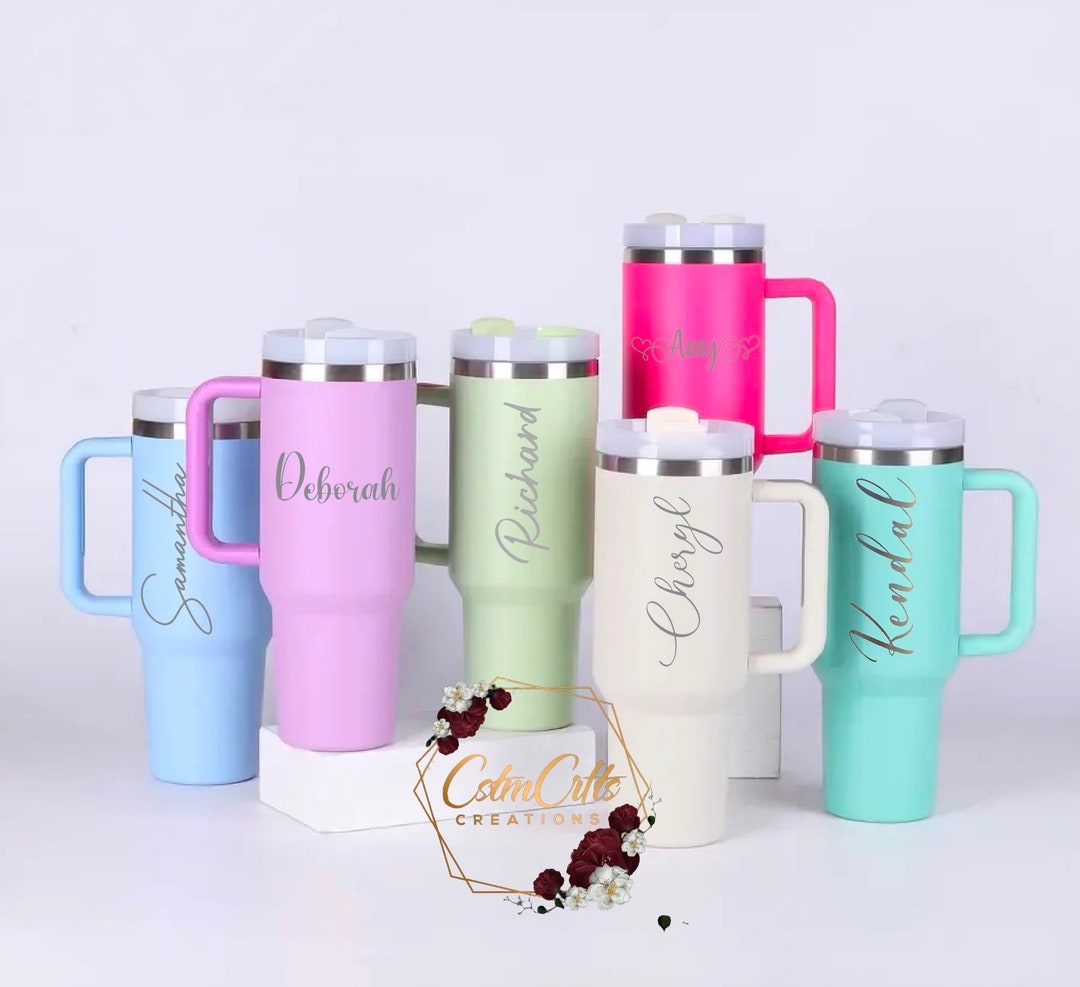 Personalized 40oz Tumbler With Handle & Straw, Laser Engraved Stainless ...