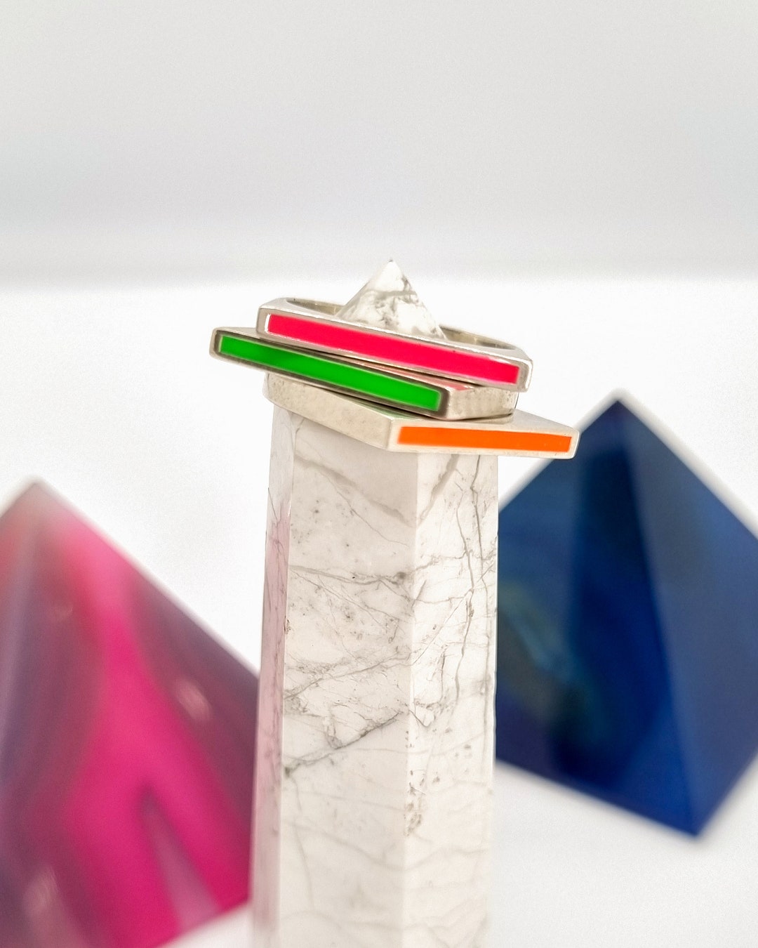 Neon Enamel Sterling Silver Stackable Ring - Modern Minimalist - Etsy
