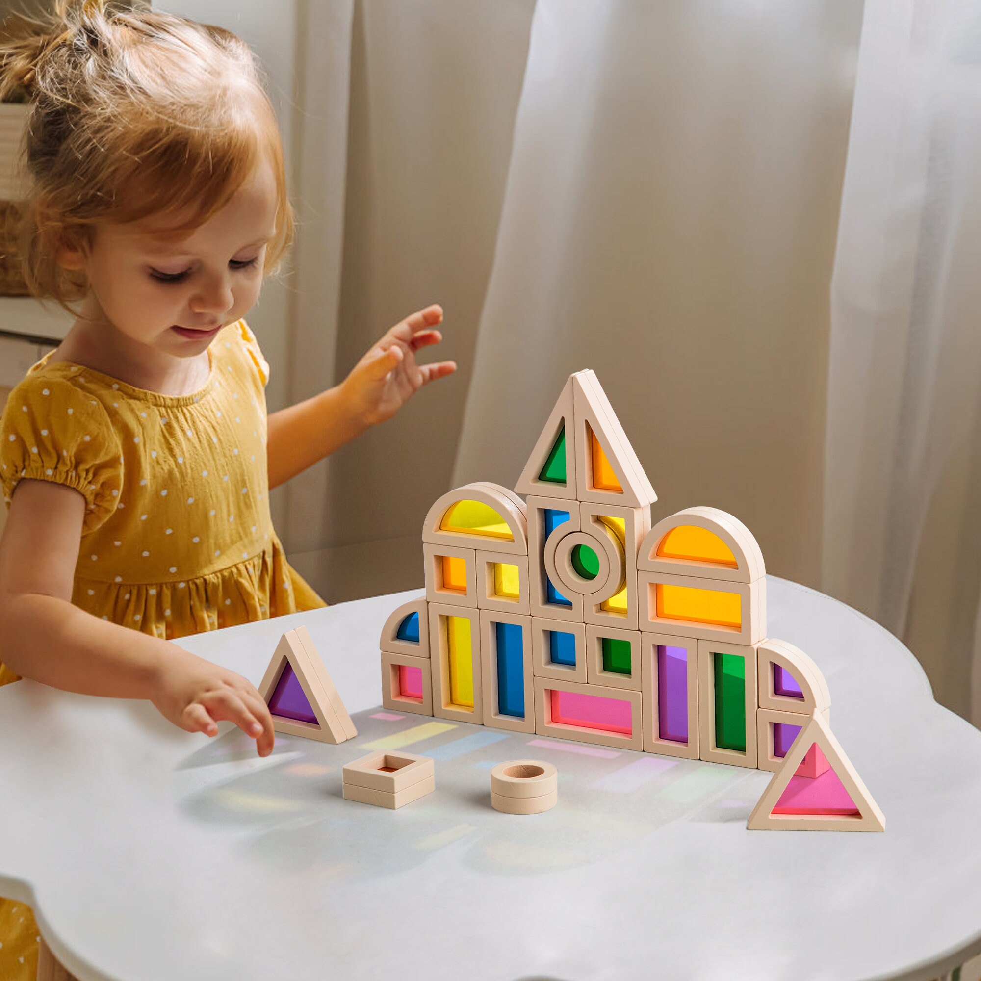 Rainbow Wood Building Blocks Set, Building Set With Acrylic Elements ...