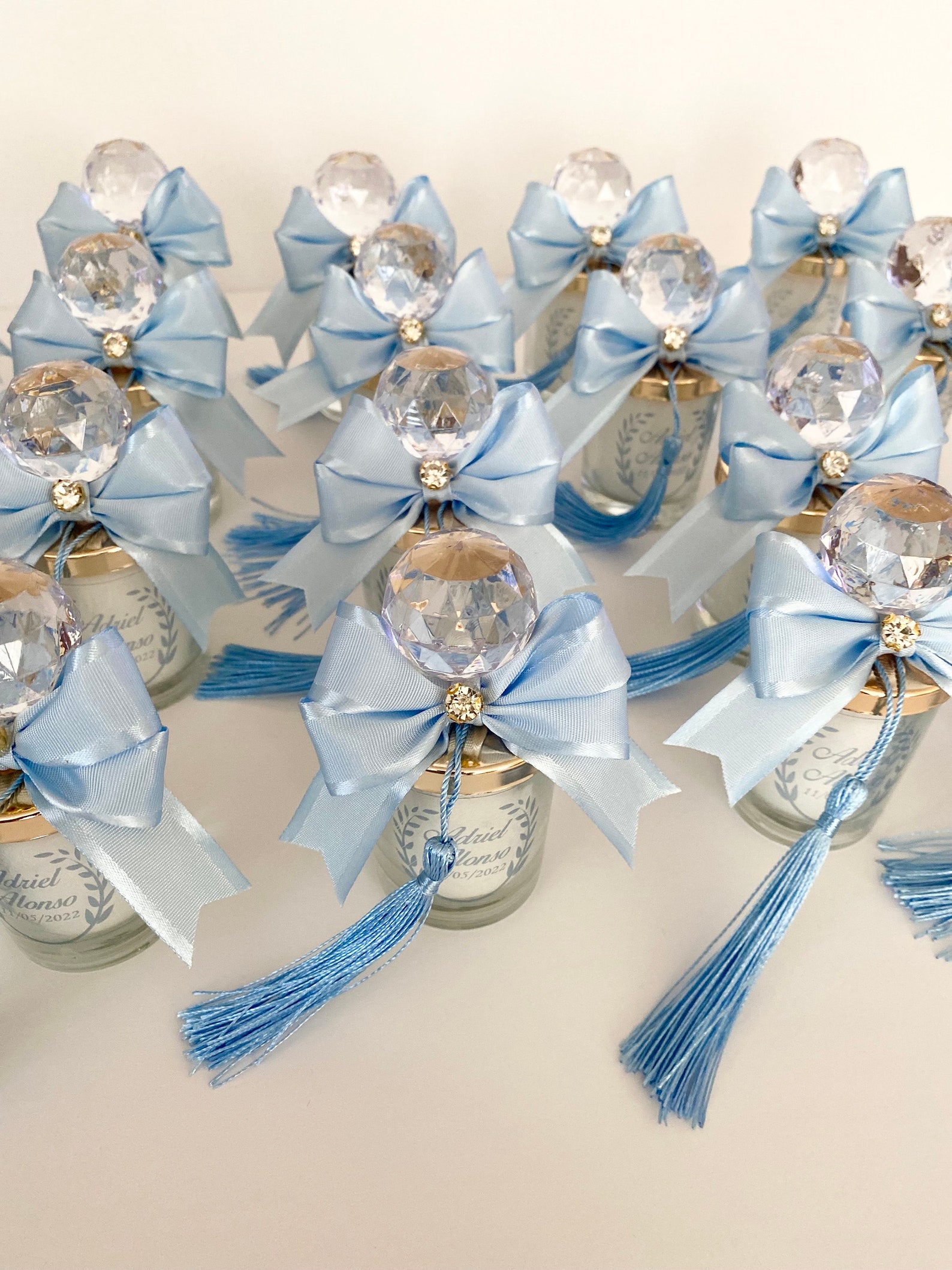 Personalized Baby Blue Candle Favors, Shot Glass With Crystal, Shower ...