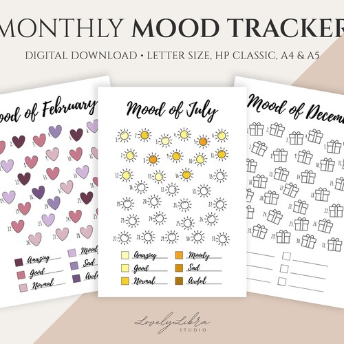 Mood Tracker Bundle Pack Printable Mood Chart Journal Bullet - Etsy