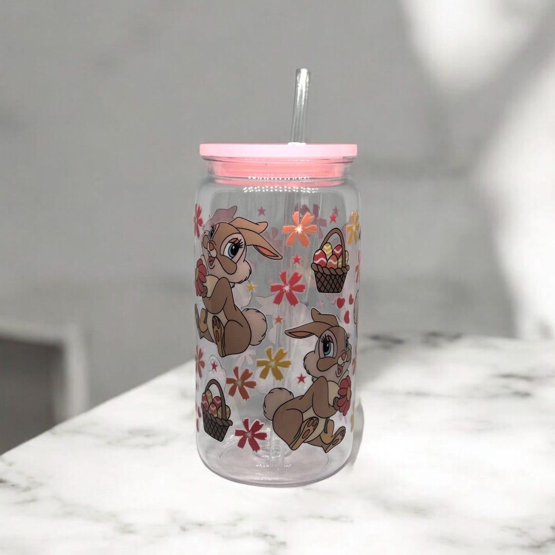Thumper Bunny Rabbit 16oz Plastic Cup With Pink Lid and Straw - Etsy