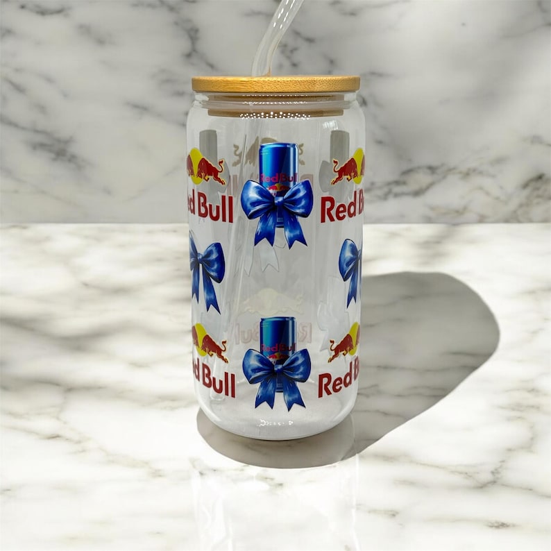 Red Bull Glass Can Tumbler With Lid and Straw 16oz - Etsy