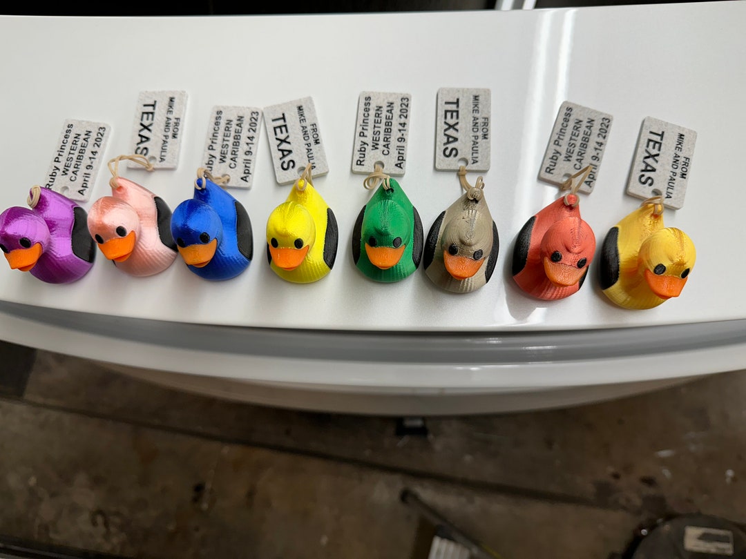 3D Printed Medium Sized Cruise Ducks With Customized 3D Printed Tags ...