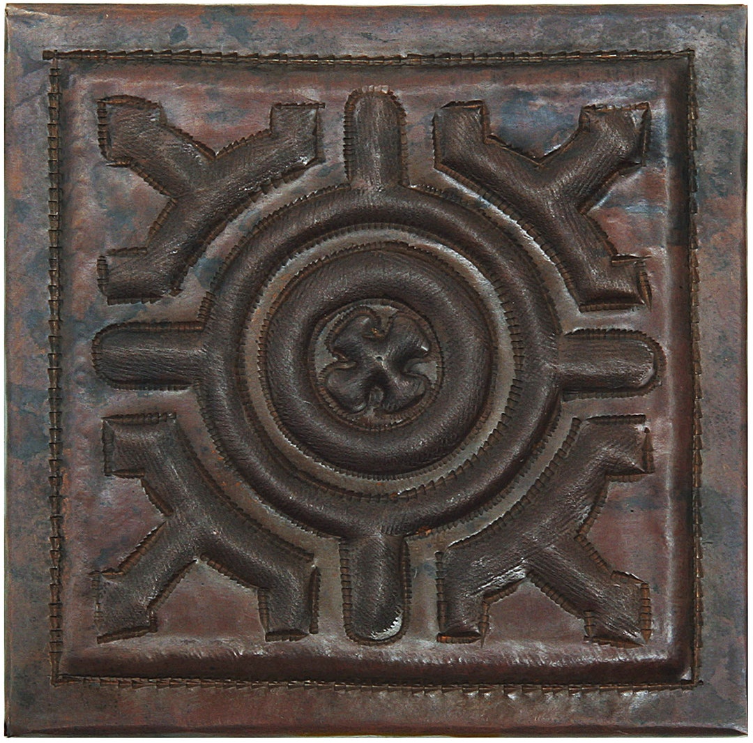 Hammered Copper Tile - Geometric Medallion Design - 4x4 Hand Hammered ...