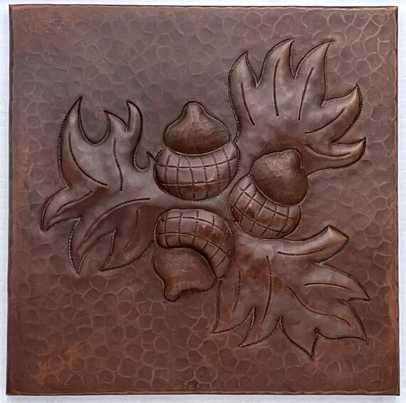 Hammered Copper Tile Acorn Cluster Design 1-8x8 Hand - Etsy
