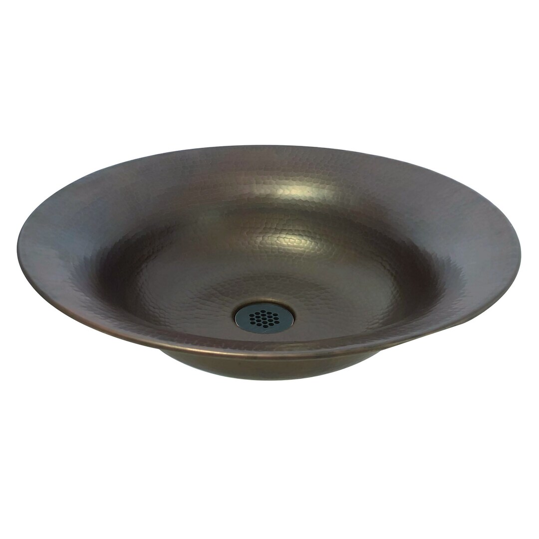 16" Flared Vessel Hammered Copper Bathroom Sink for Top Counter Mount ...
