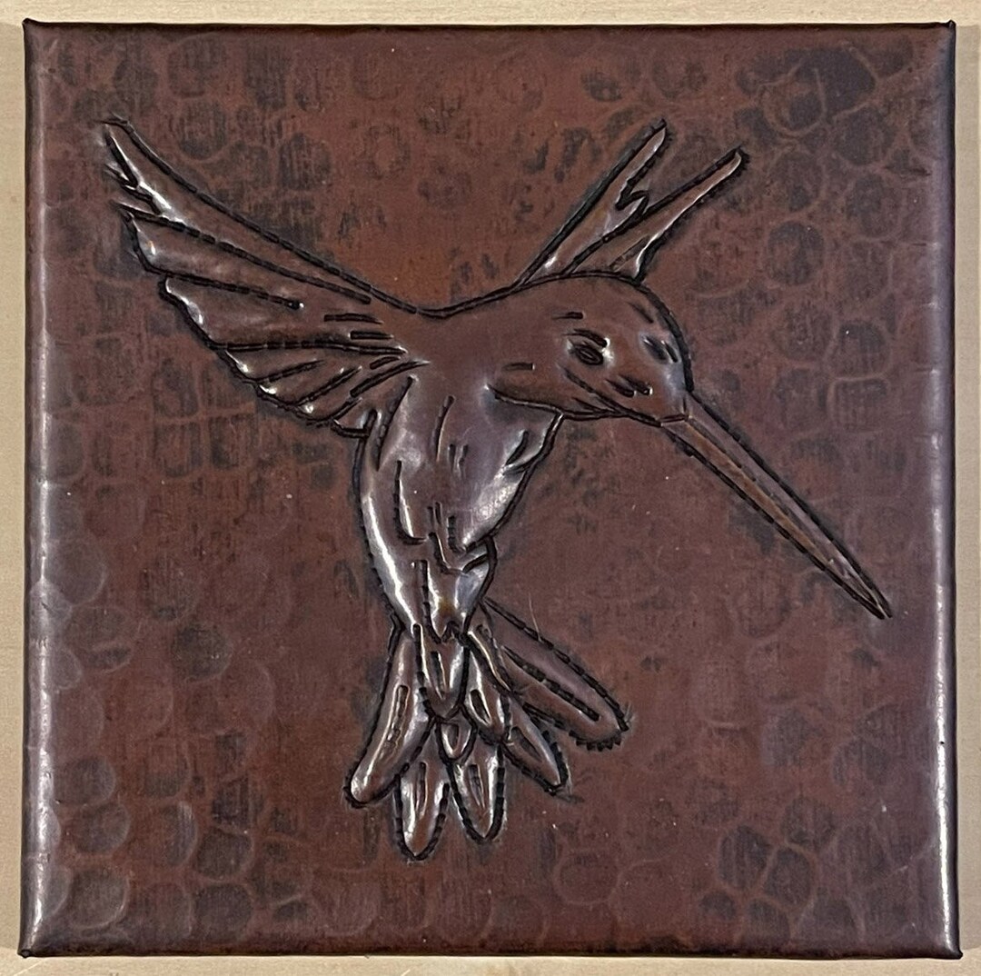 Hammered Copper Tile - Hummingbird Design - 1-4x4 Hand Hammered Copper ...