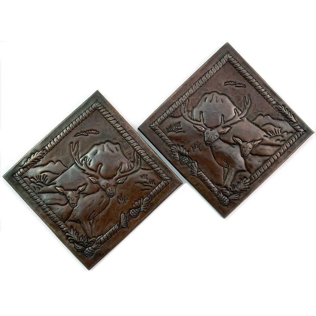 Hammered Copper Tile Deer Designs on a Diagonal 2-4x4 Hand Hammered ...