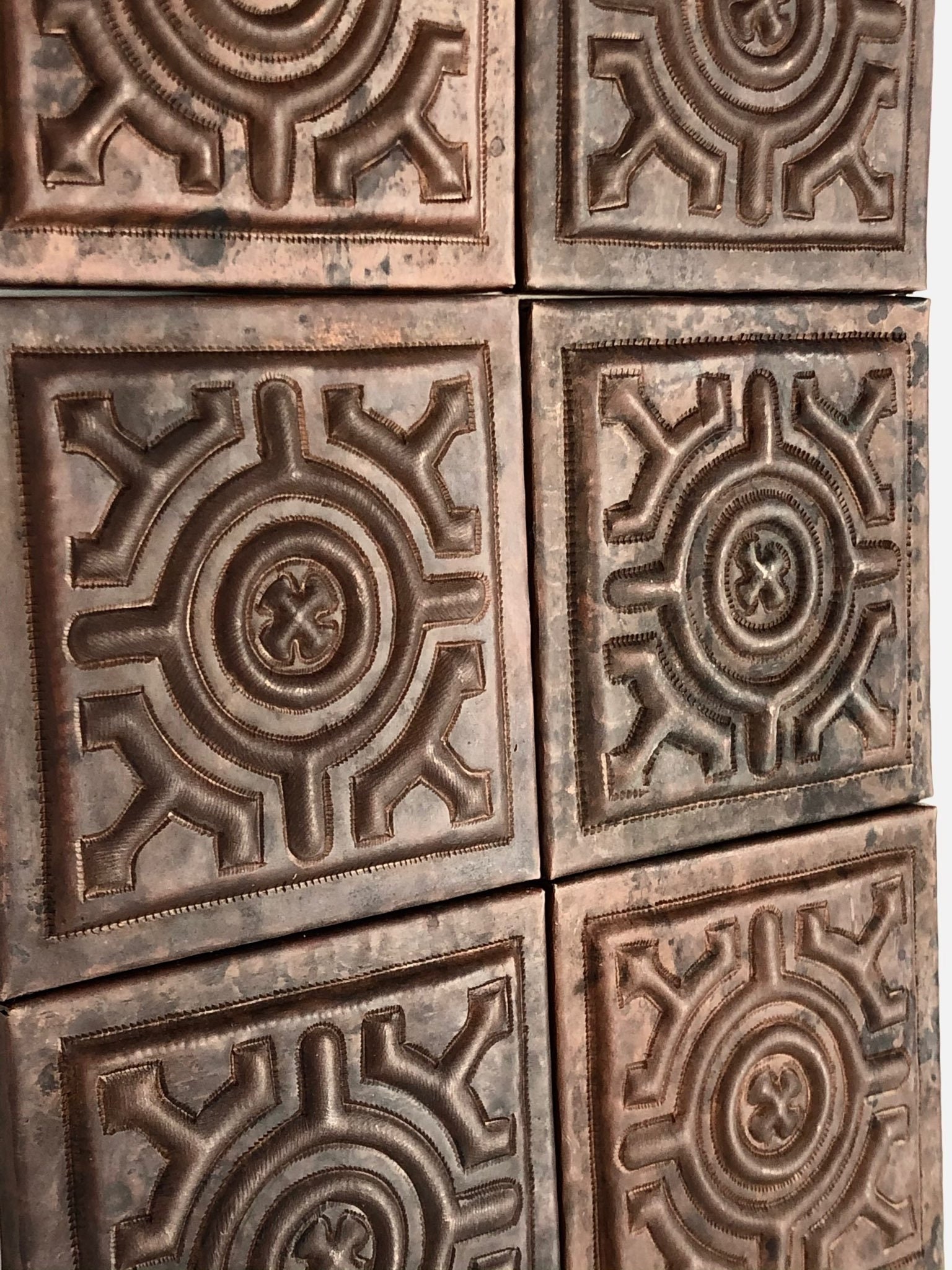 Hammered Copper Tile - Geometric Medallion Design - 4x4 Hand Hammered ...
