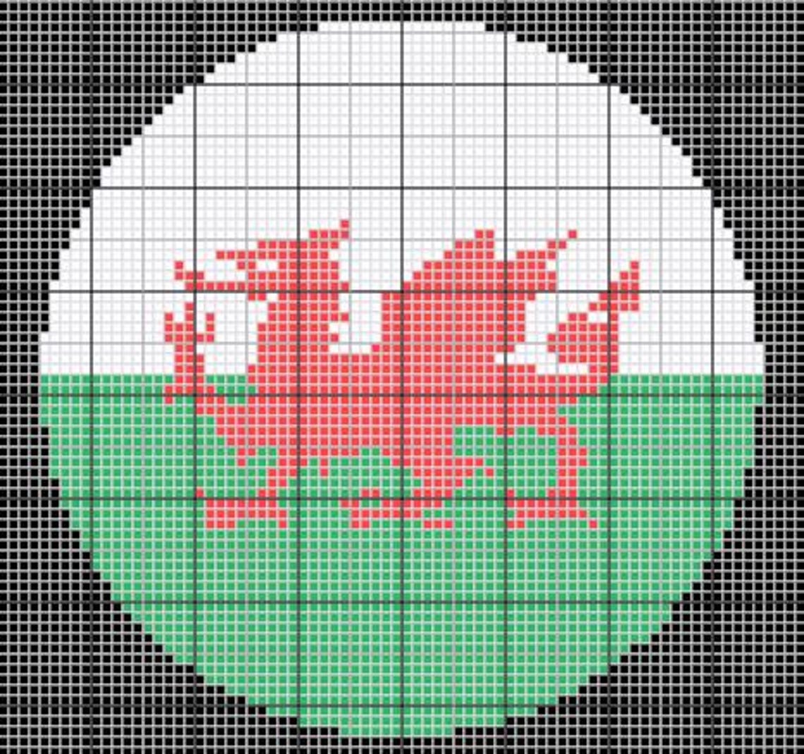Welsh Flag Cross Stitch Pattern, Wales Flag Embroidery Design, Cymru ...