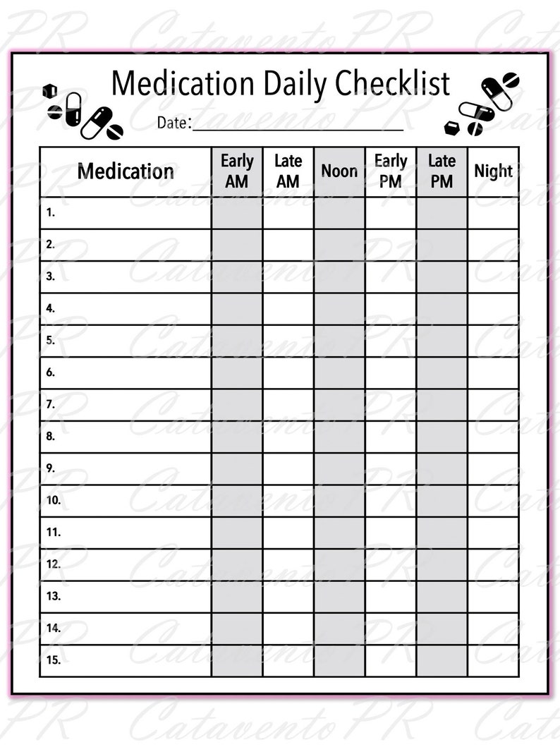 Medication Tracker Chart Log- DAILY TRACKER -track up to 15 MEDS - Etsy