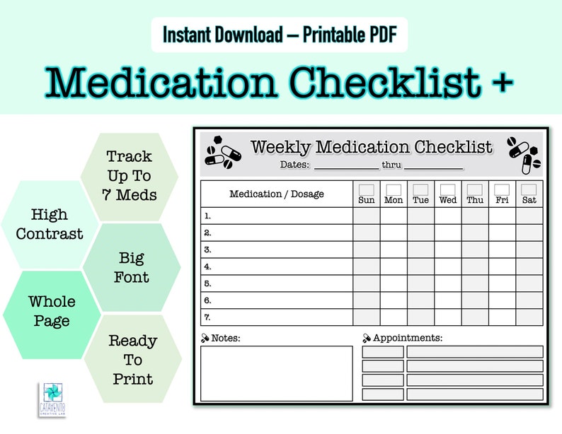Medication Tracker Medication Checklist Medication Log - Etsy