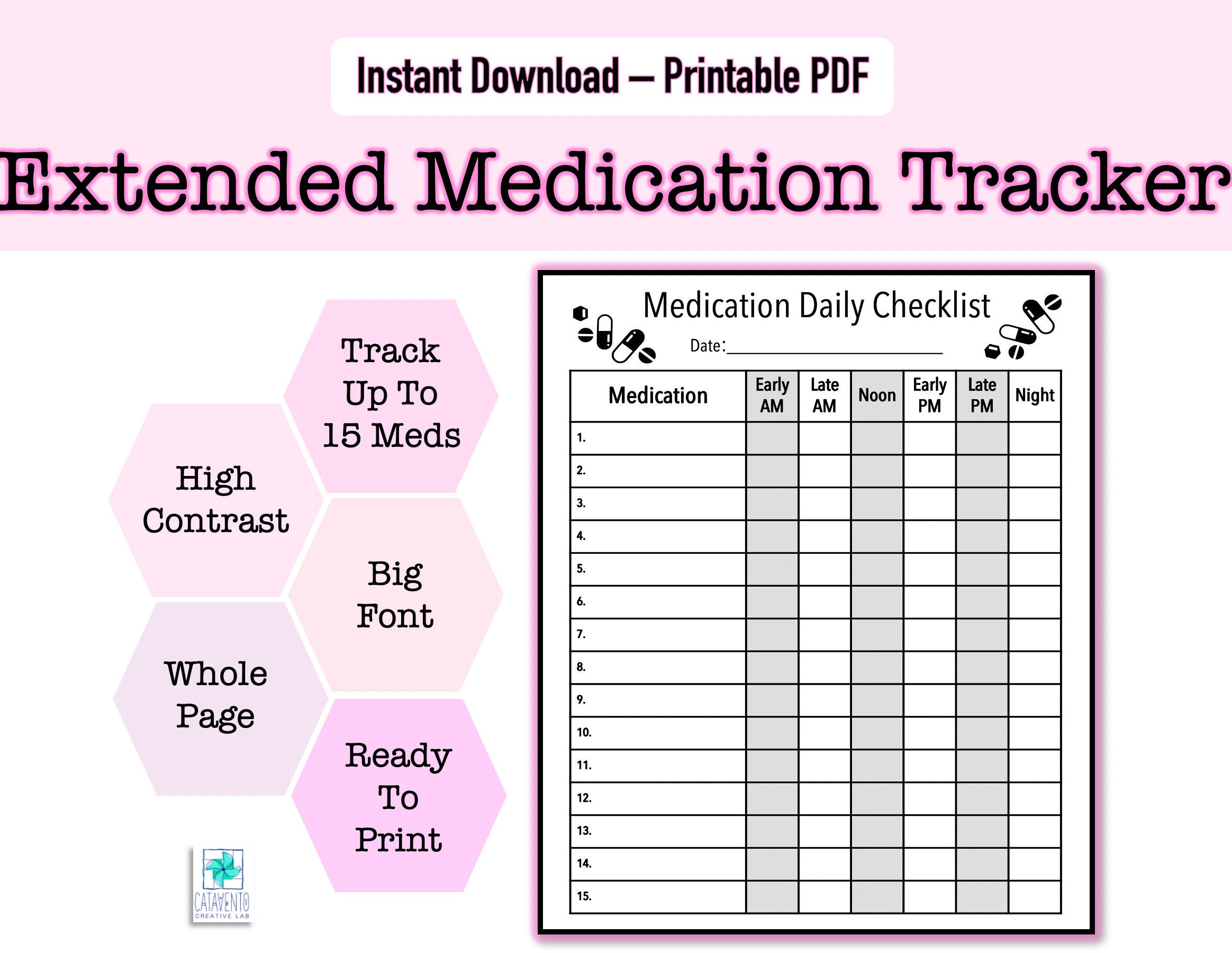 Medication Tracker Chart Log DAILY TRACKER track up to 15 - Etsy