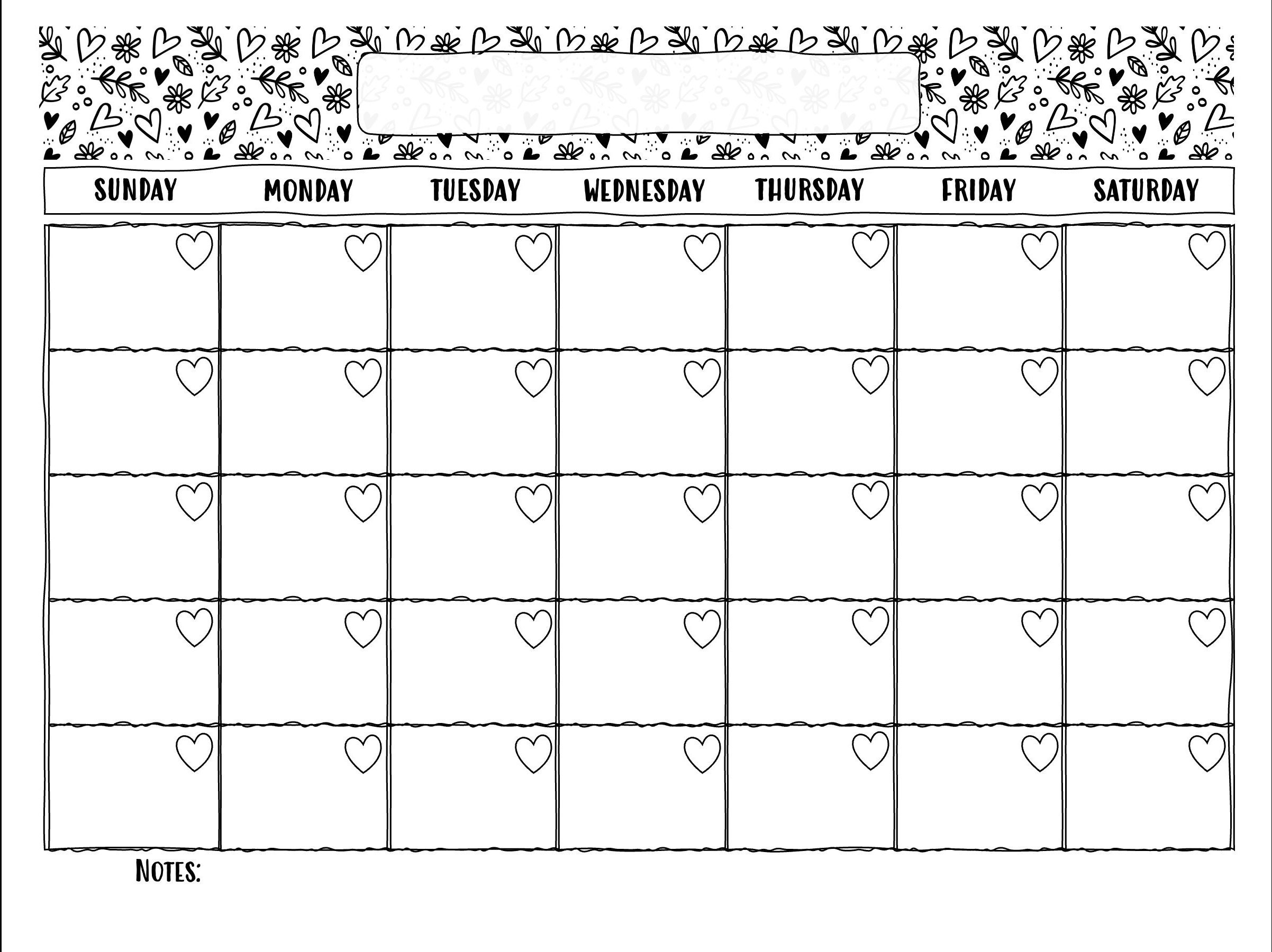 Hearts & Flowers Calendar - PDF DOWNLOAD - Etsy