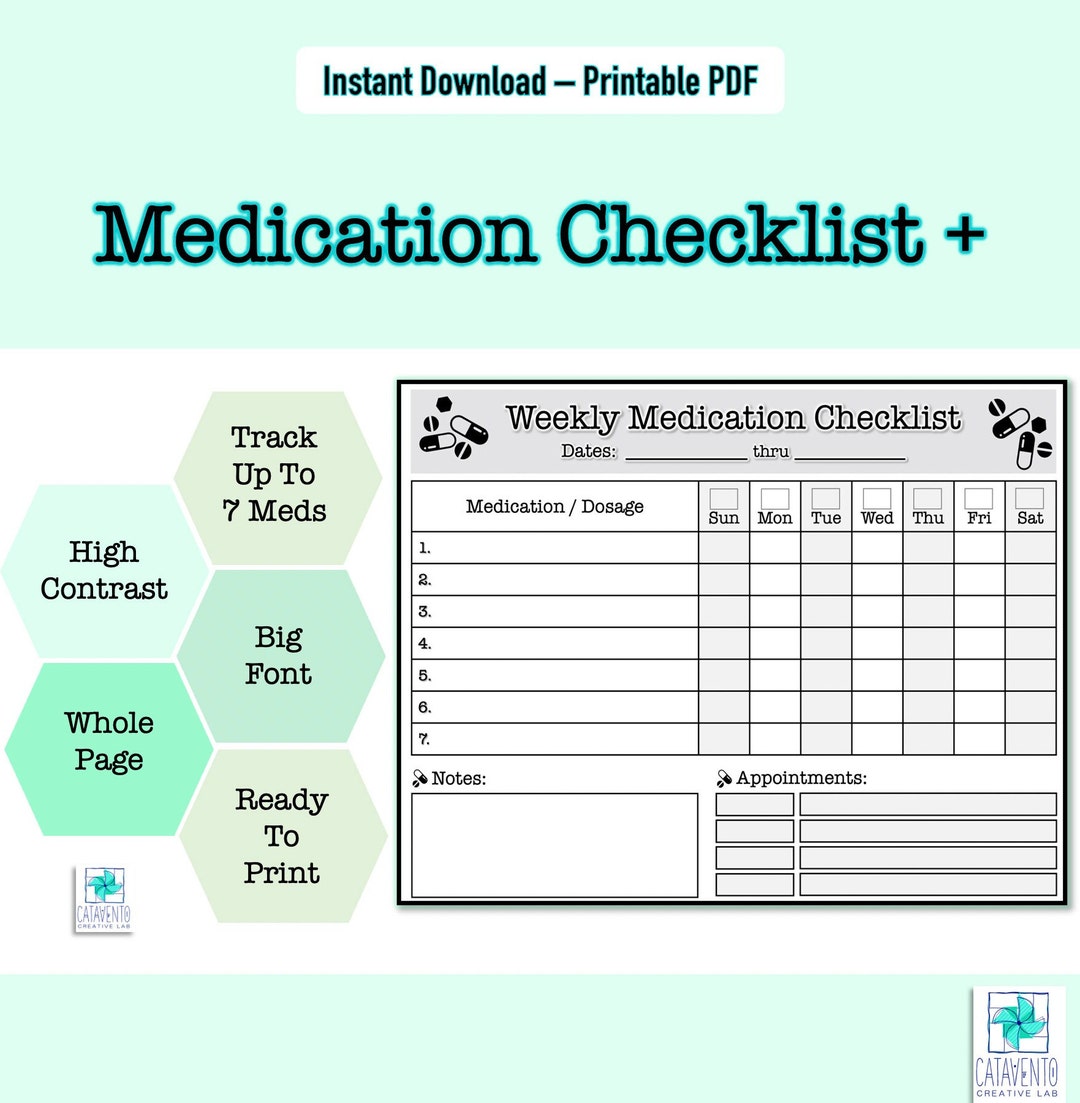 Medication Tracker Medication Checklist Medication Log - Weekly ...