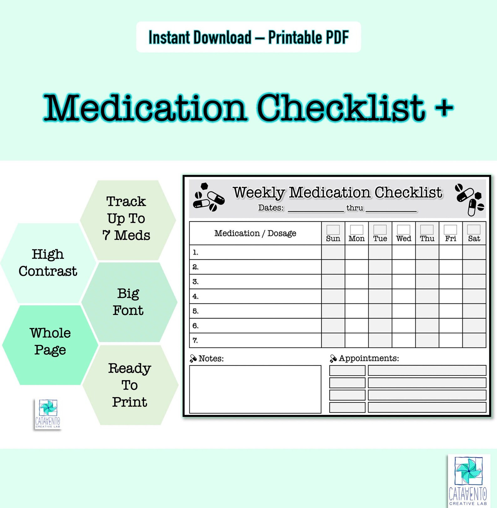 Medication Tracker Medication Checklist Medication Log - Weekly ...