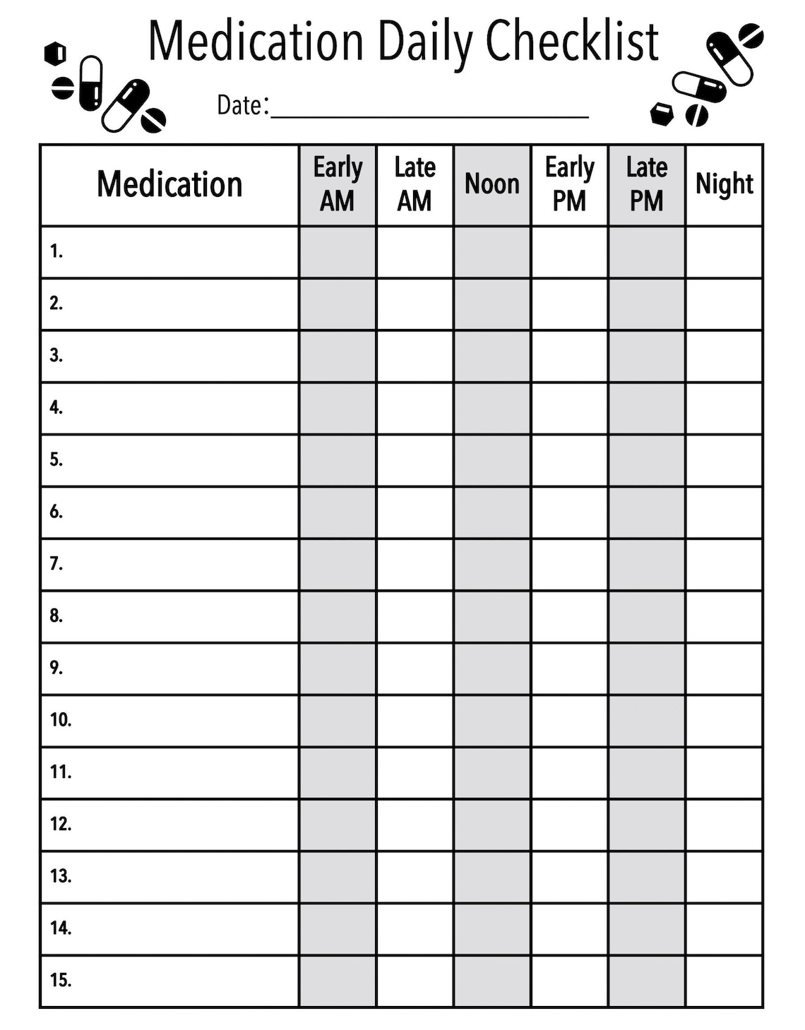 Medication Tracker Chart Log DAILY TRACKER track up to 15 MEDS - Etsy