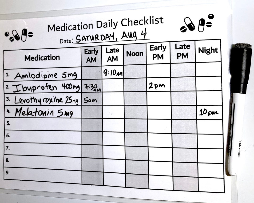 MAGNETIC Medication Organization Sheet Dry Erase Home Med Chart Dry ...