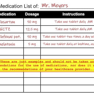 Medication List Printable - PDF DOWNLOAD - Etsy
