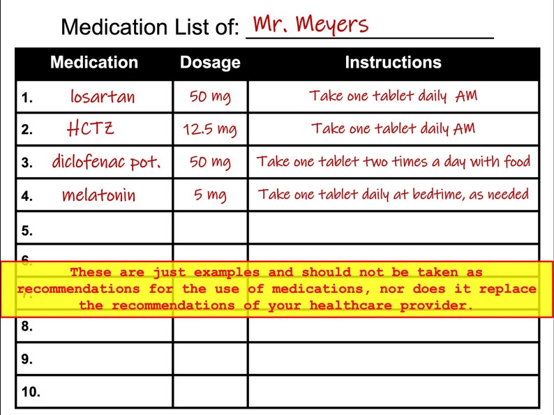 Medication List Printable - PDF DOWNLOAD - Etsy