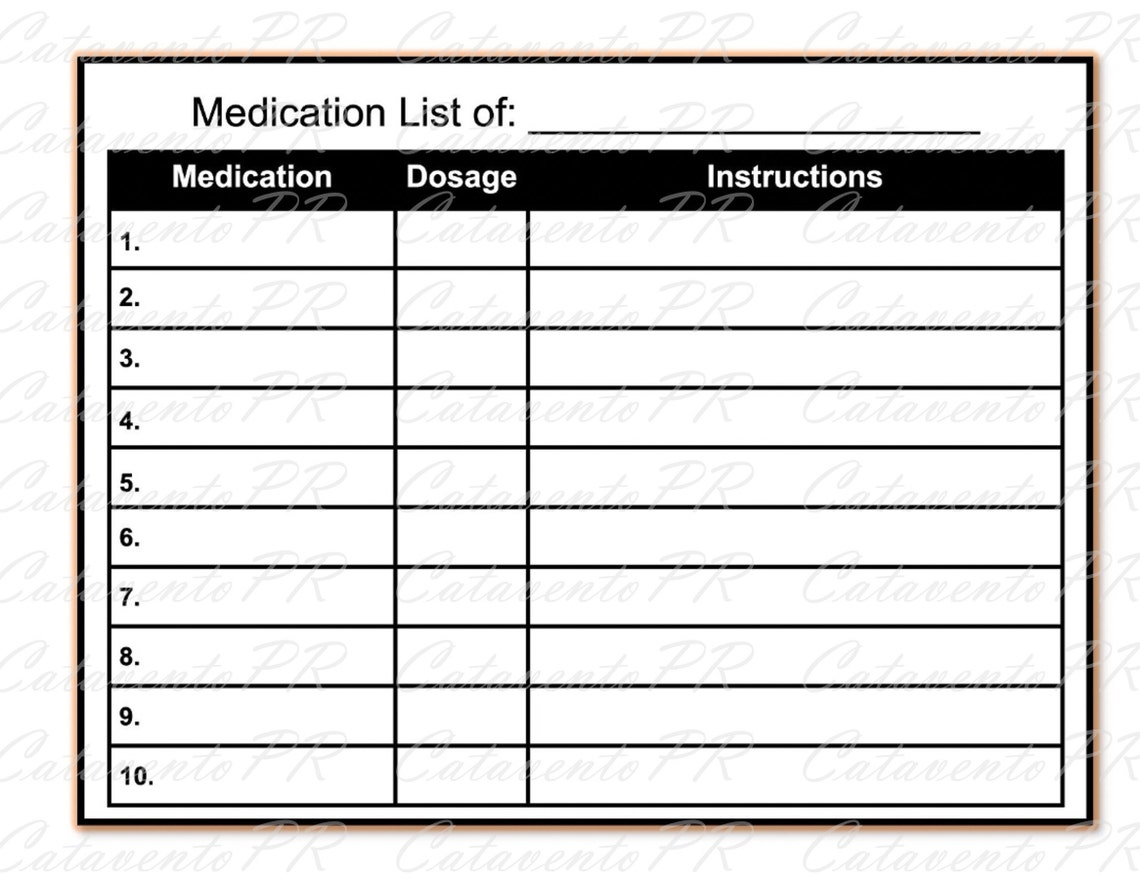 Medication List Printable - PDF DOWNLOAD - Etsy