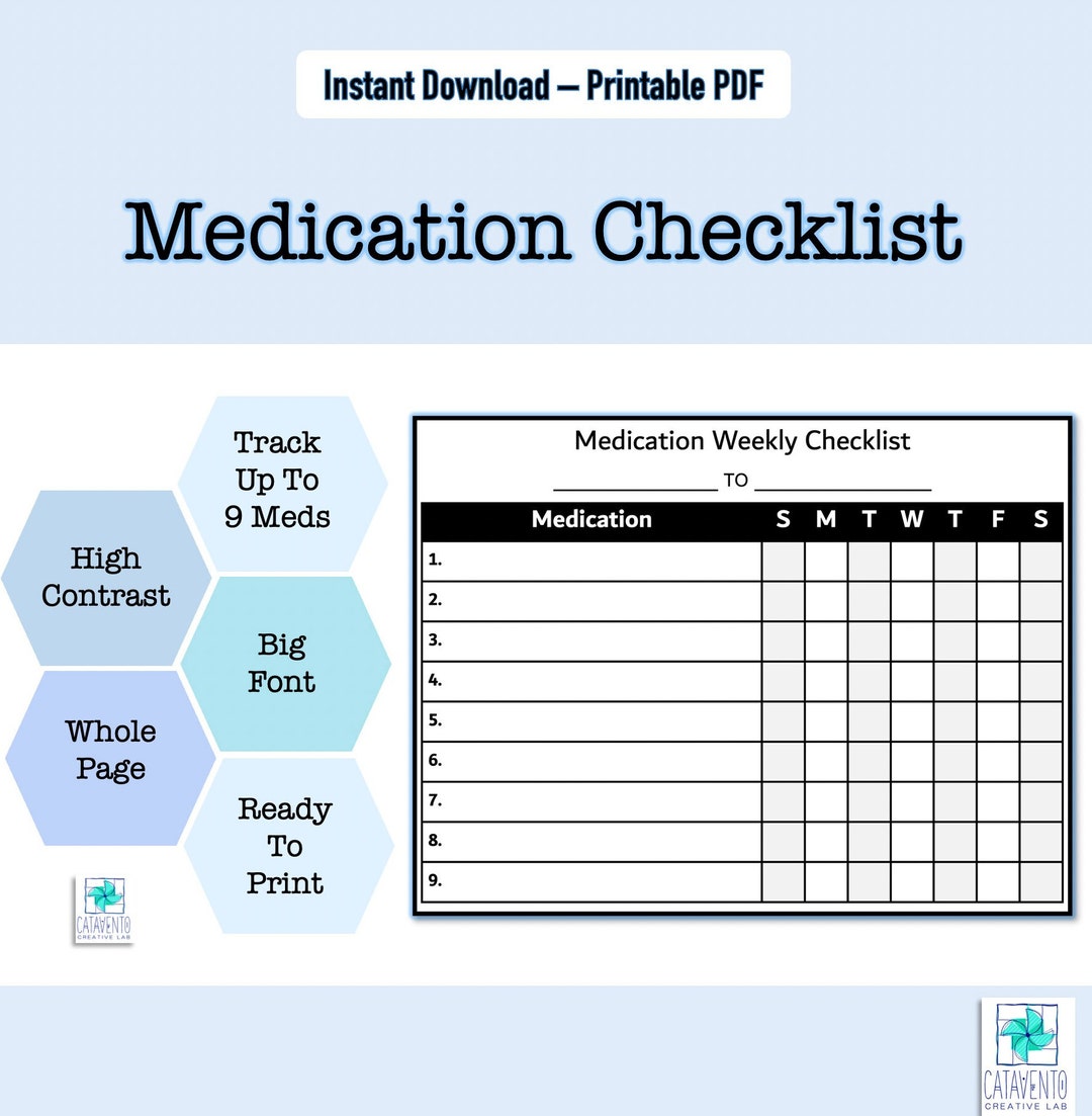 WEEKLY Medication Organization Sheet- Home Med Chart DOWNLOAD ...