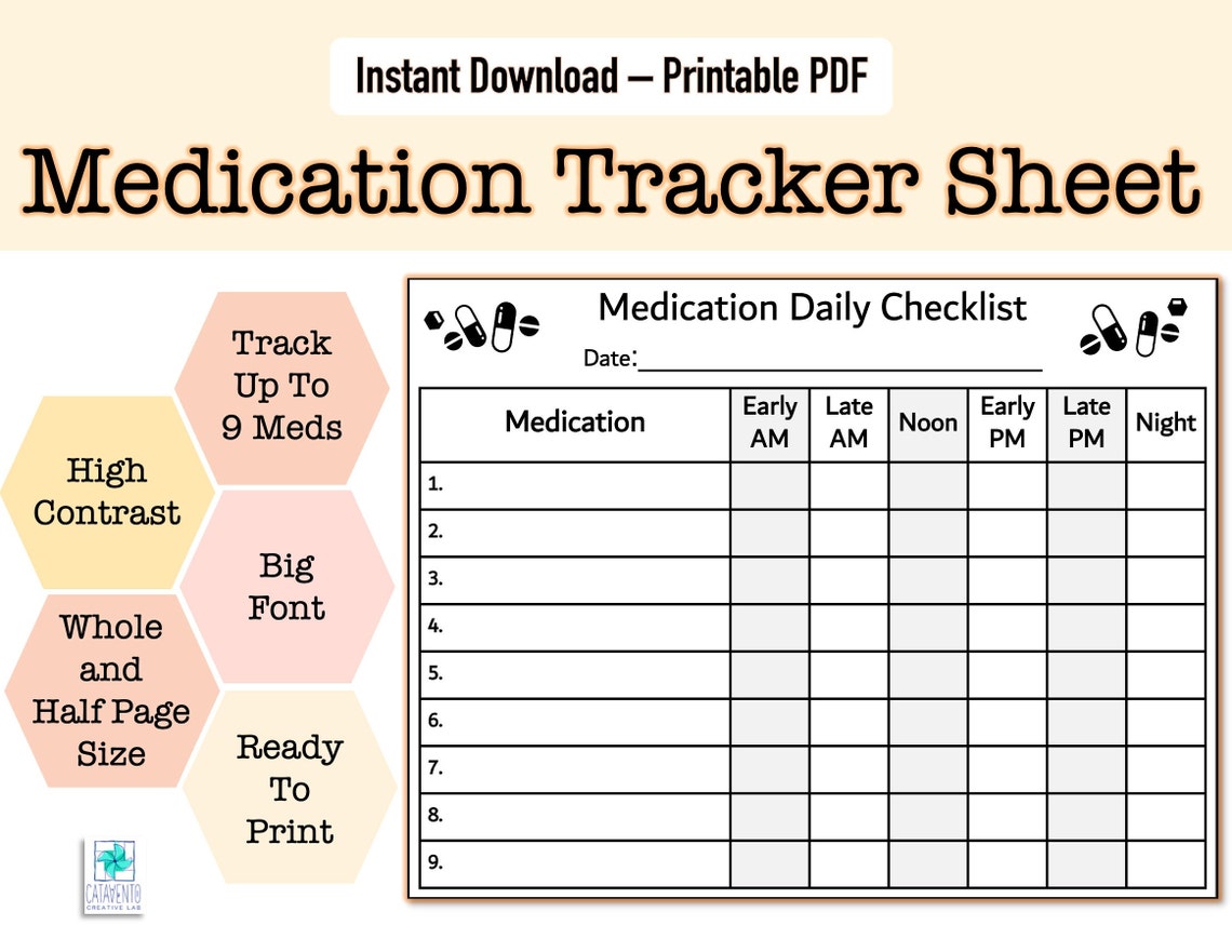 DAILY Medication Tracker Sheet Home Med Chart DOWNLOAD - Etsy