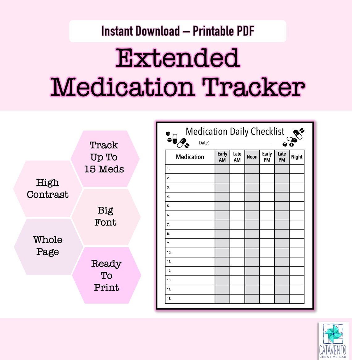 Medication Tracker Chart Log DAILY TRACKER track up to 15 MEDS - Etsy