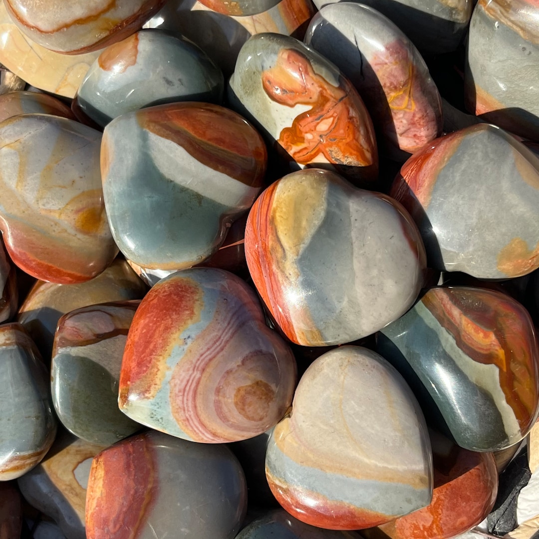 Polychrome Jasper Mini Hearts From Madagascar, Desert Jasper Miniature Heart Carving, Pocket ...