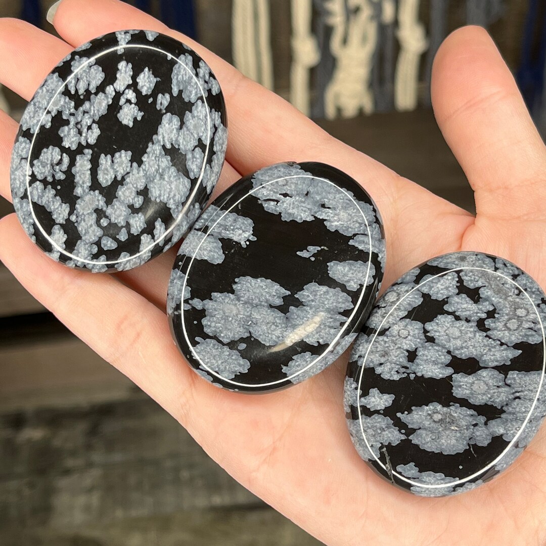 Snowflake Obsidian Worry Stone, Snowflake Obsidian Crystal Worry Stones ...