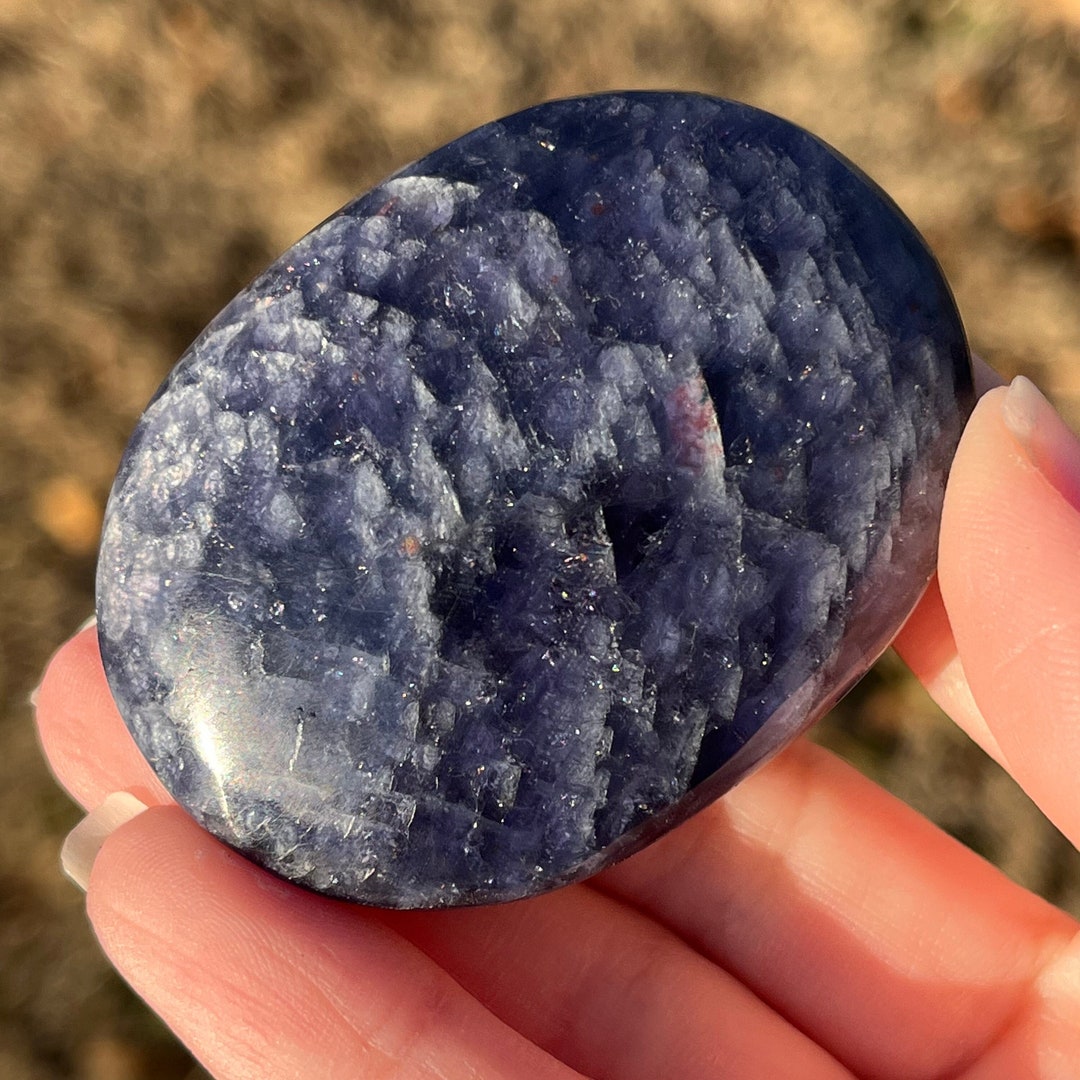 High Grade Iolite Palmstone With Sunstone Inclusions, Iolite With Sunstone Crystal Palm Stone ...