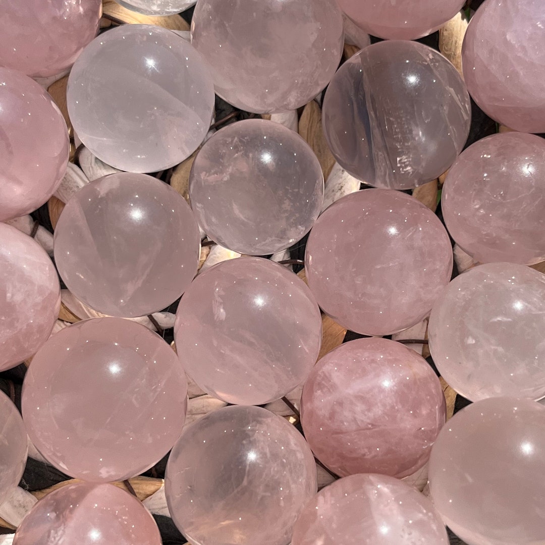 Rose Quartz Mini Spheres, Pink Quartz Crystal Miniature Spheres, Heart ...