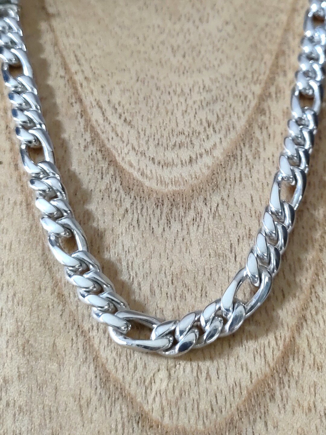 999 Silver Necklace, 8 Mm Figaro Chains, Bali Silver Handmade. - Etsy
