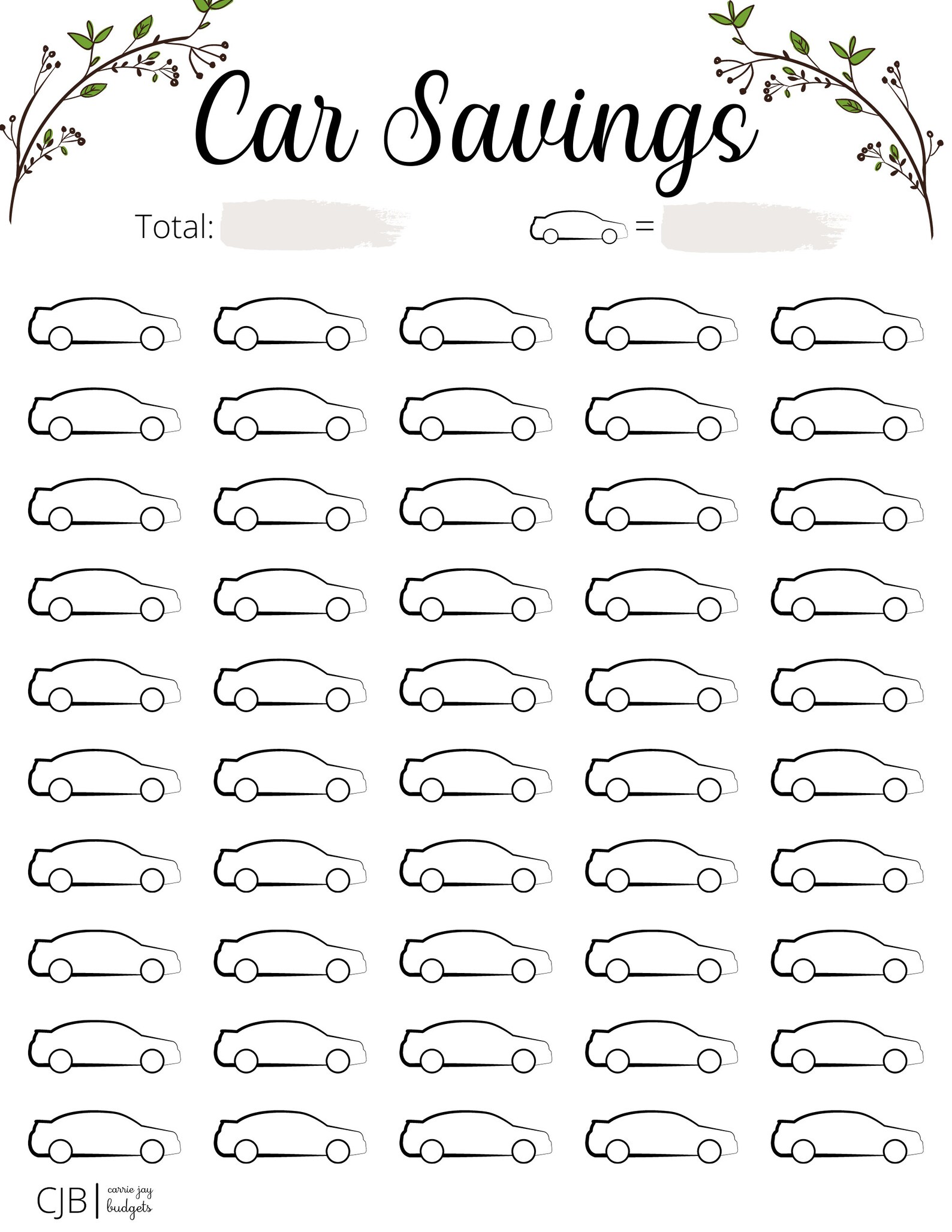 Car Savings Challenge Tracker, Auto Printable Savings Goal, Money ...