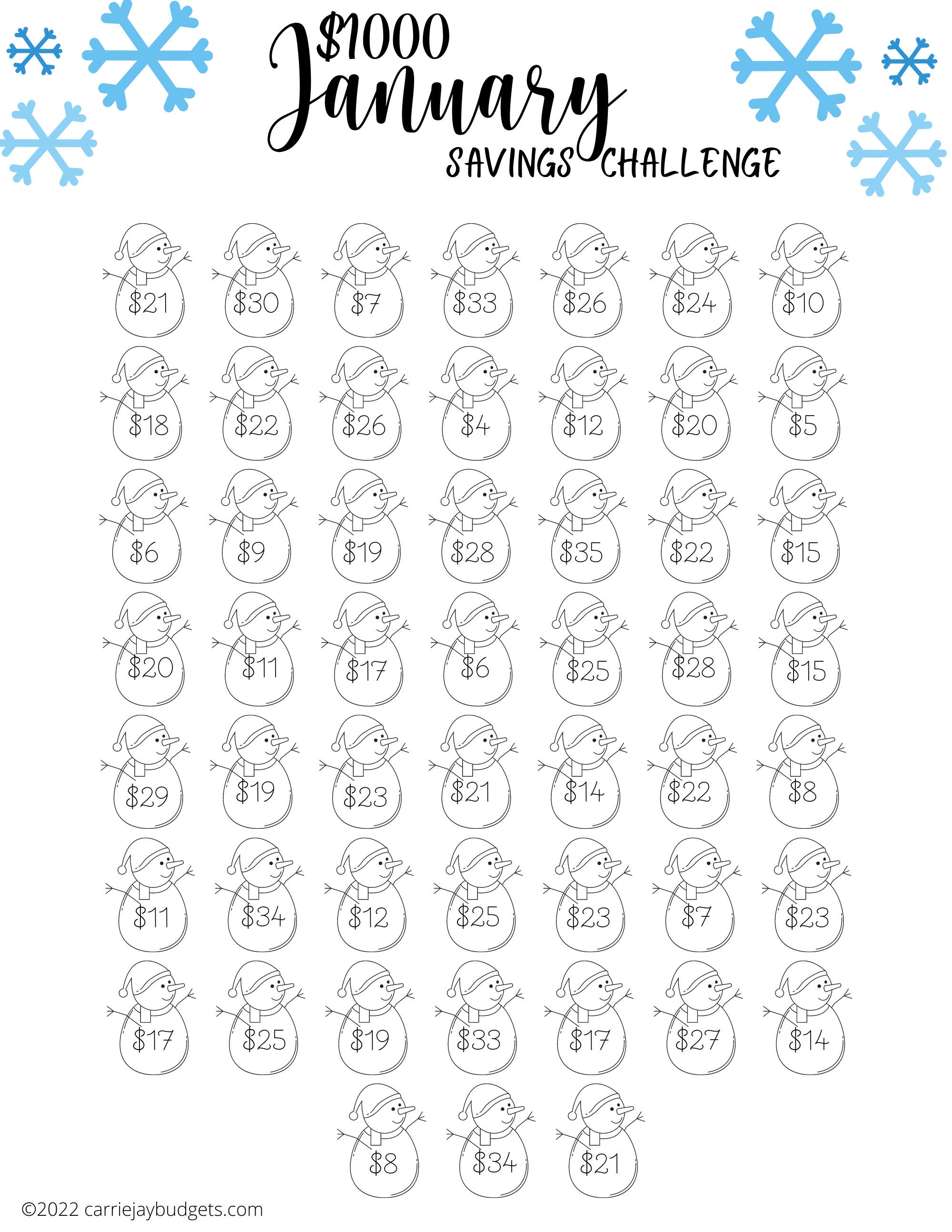 Money Savings Challenge Printable January Savings Challenge | Etsy