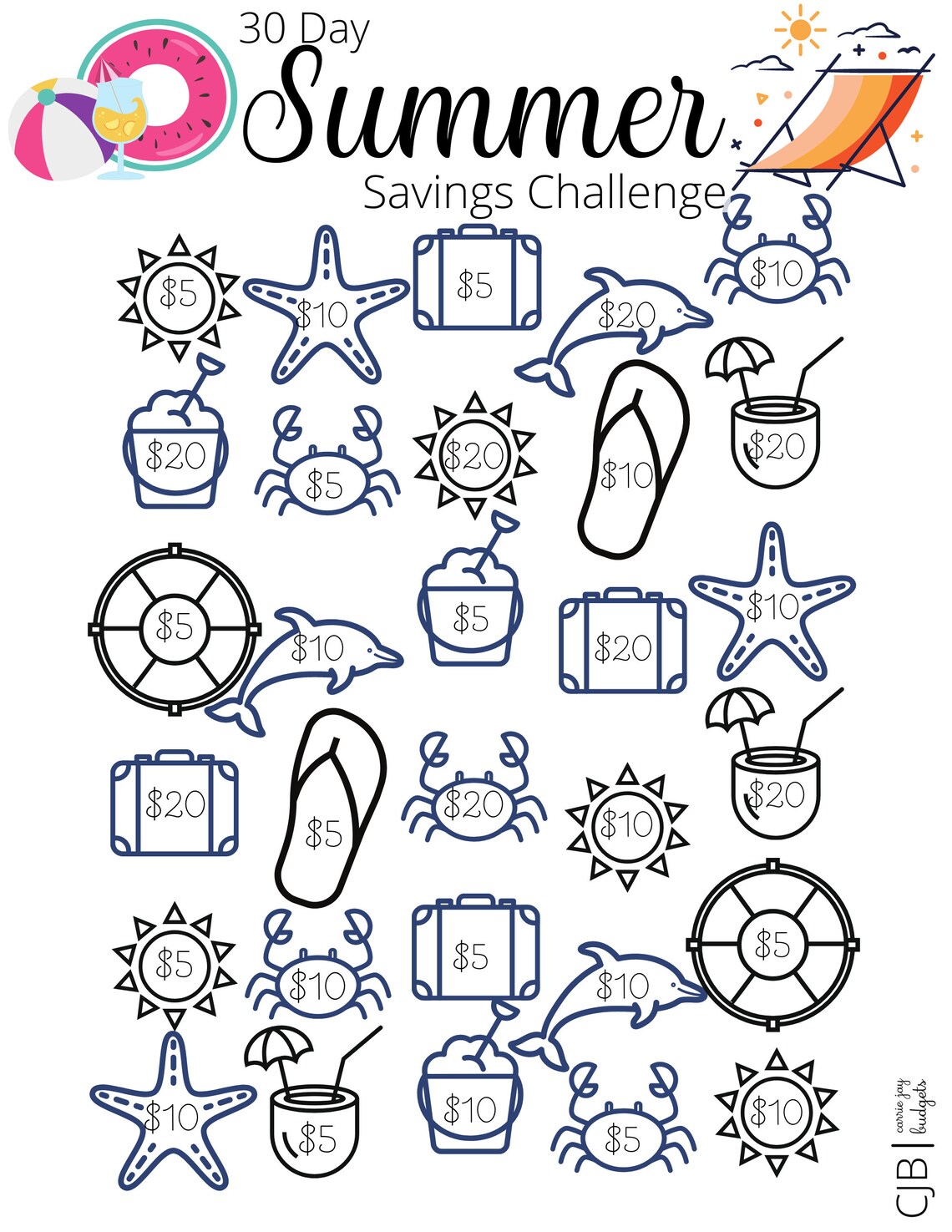 Summer 30 Day Savings Challenge Printable Goal and Guide - Etsy