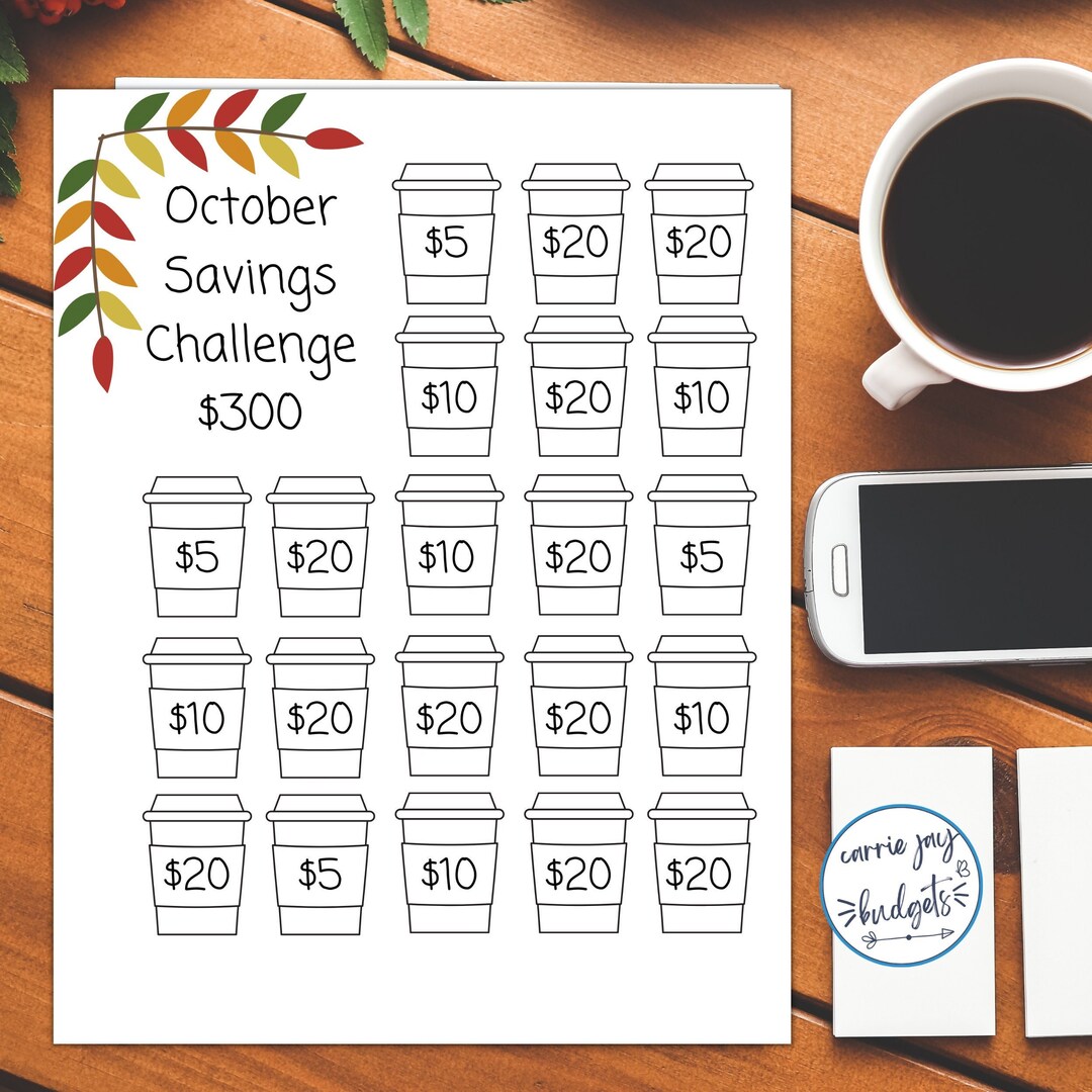 October Savings Challenge Bundle, Fall Printable Savings Tracker, Save ...