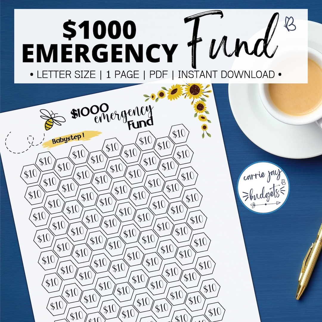1000 Emergency Fund Printable Savings Tracker, Dave Ramsey Baby Step 1 ...