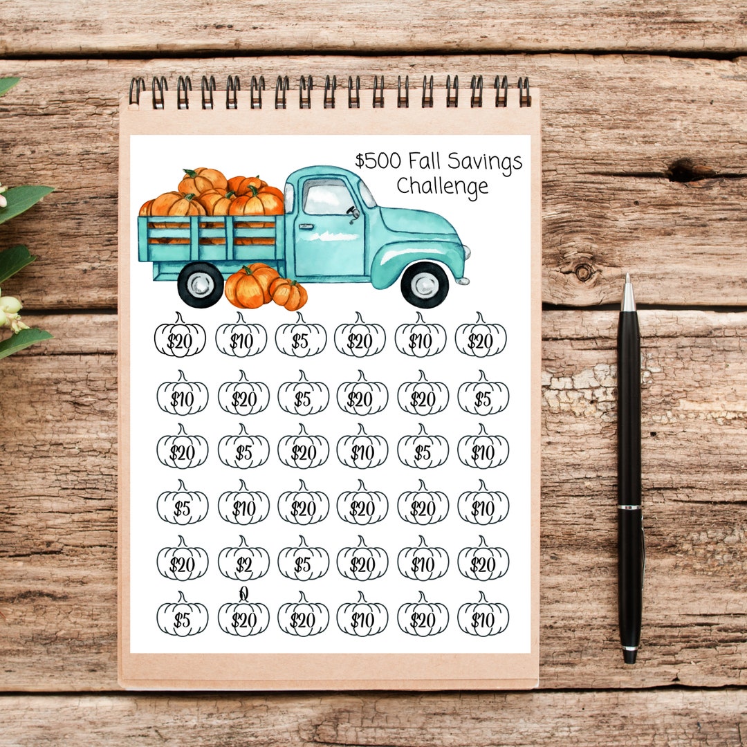 Fall Farmhouse Savings Goal Tracker, 500 Dollars Challenge (digital ...