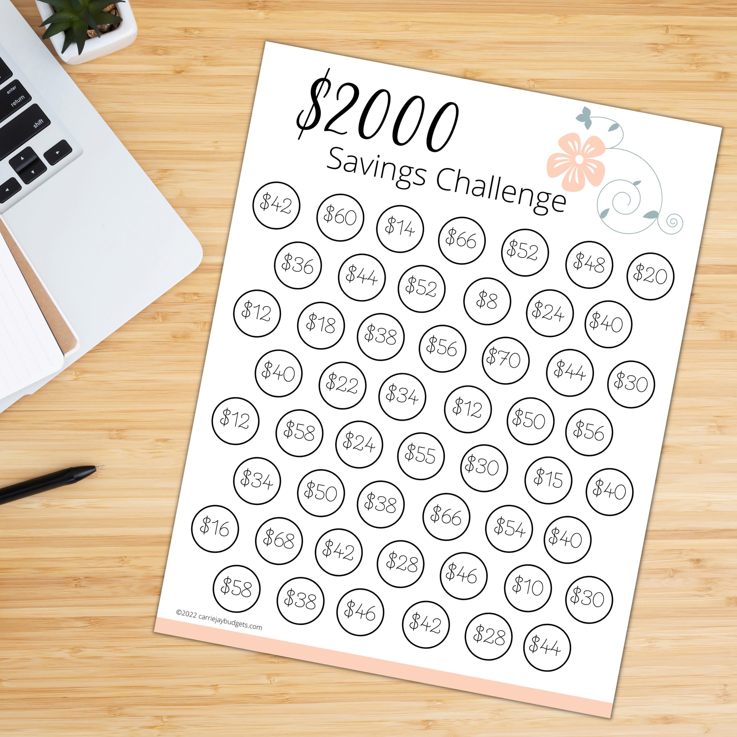 Printable Minimalist 2000 Savings Challenge Tracker 52 Week - Etsy