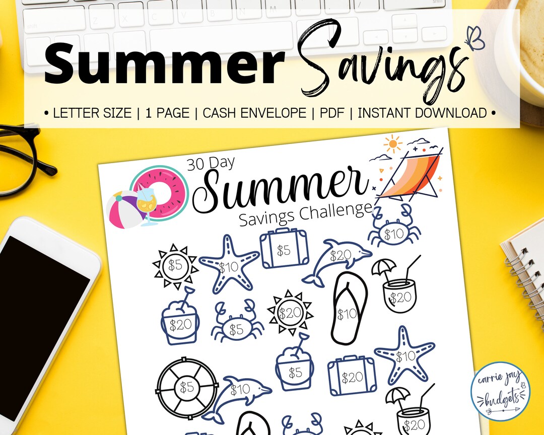 Summer 30 Day Savings Challenge, Printable Goal and Guide, Money ...