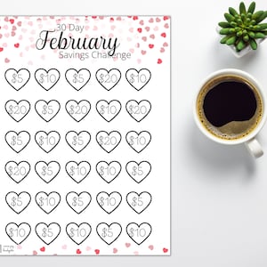 30 Day February Savings Challenge and Valentine's Day Savings Tracker ...
